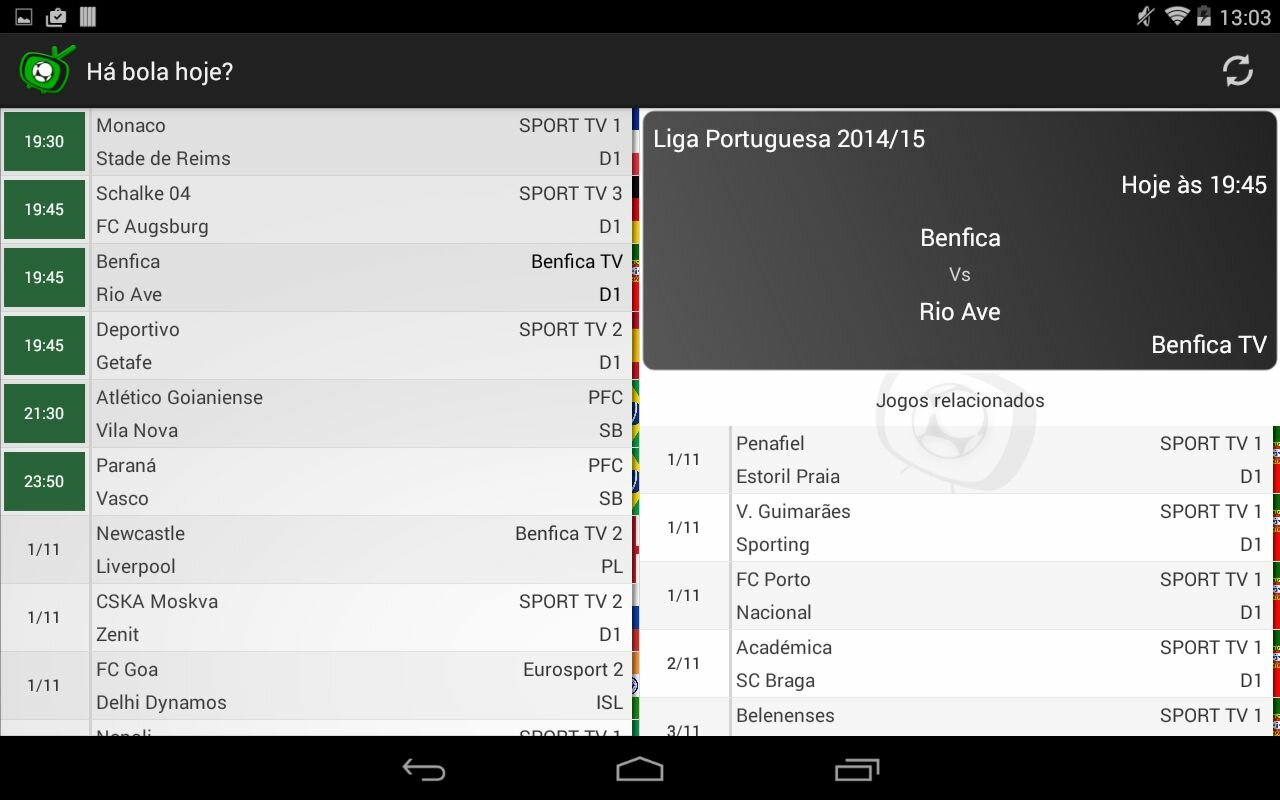 Há bola hoje? App Android | Apps Portugal