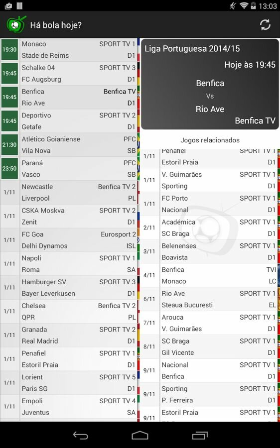 Há bola hoje? App Android | Apps Portugal